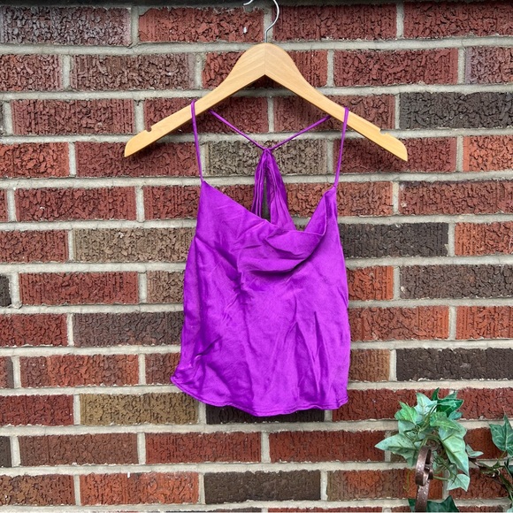 Zara | Tops | Zara Purple Spaghetti Strap Open Back Cropped Cami Tank ...